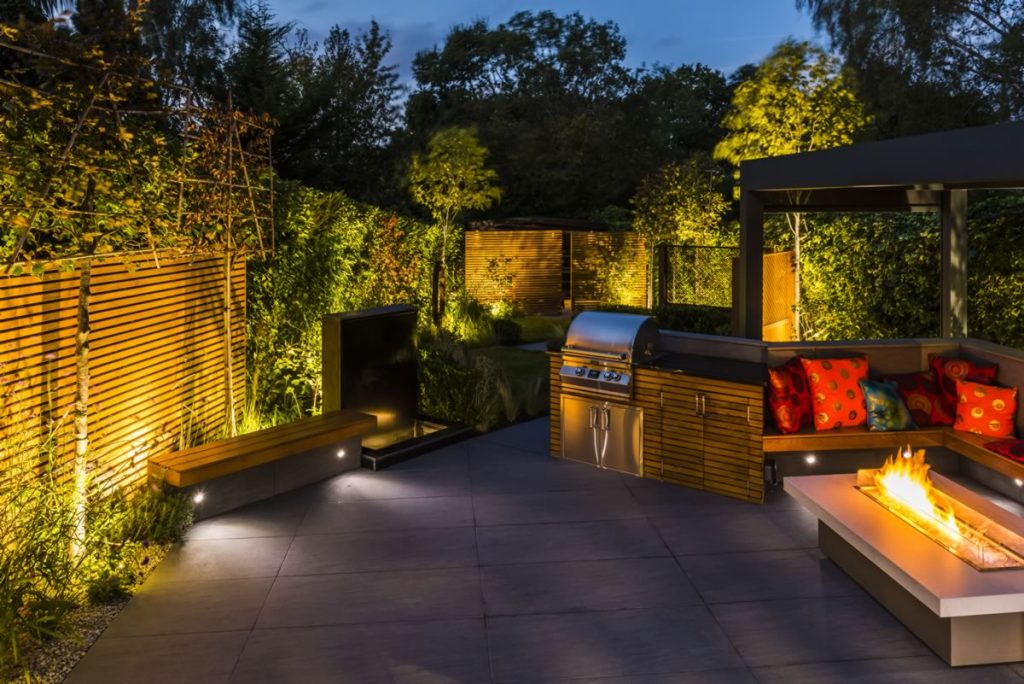 Night view of back garden - Jilayne Rickards Cornwall Garden Designer